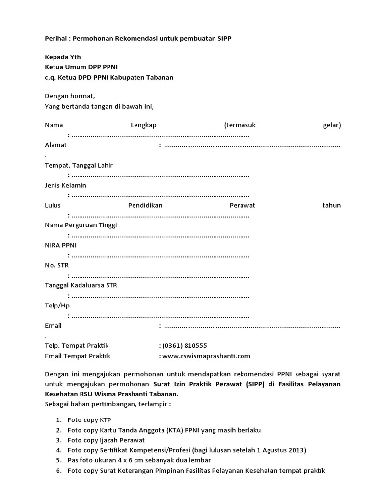 Surat Permohonan Rekomendasi SIPB | PDF | Karier & Perkembangan