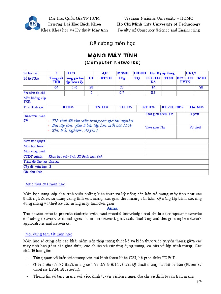 DeCuong-MangMaytinh CO3093 2021 | PDF