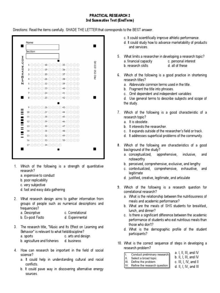 Practical Research 2 3Rd Summative Test (Endterm) | PDF | Survey ...