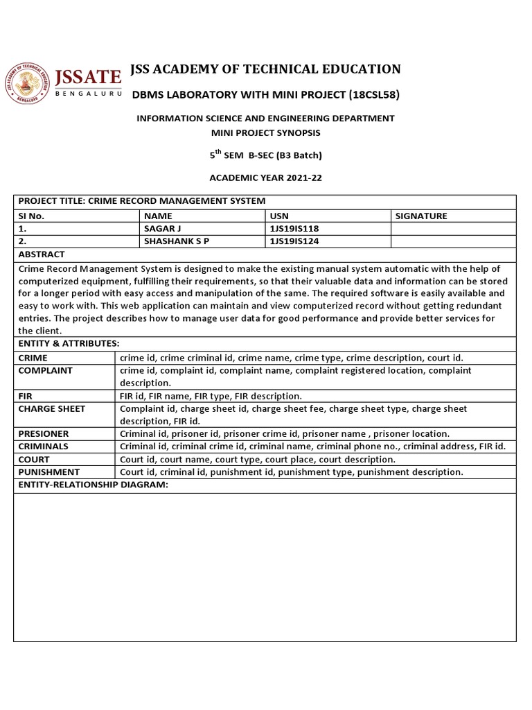 Jss Academy of Technical Education: Dbms Laboratory With Mini Project ...