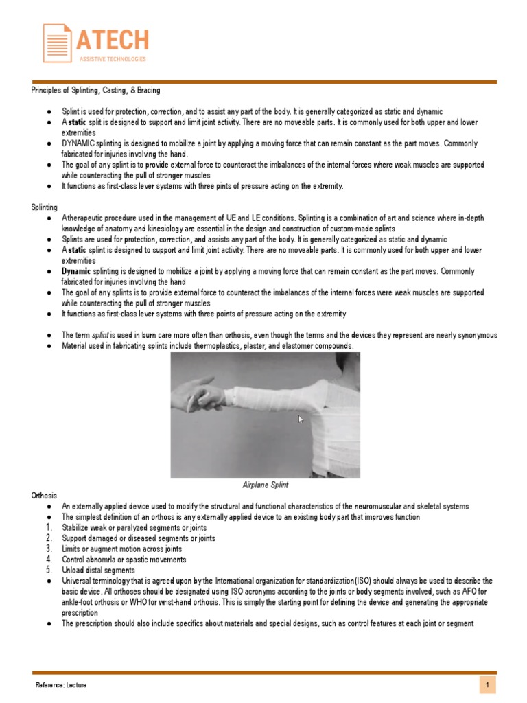 Principles Of Splinting Casting Bracing Pdf Musculoskeletal