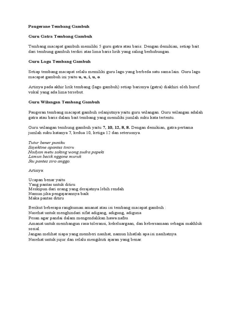 Paugerane Tembang Gambuh | PDF
