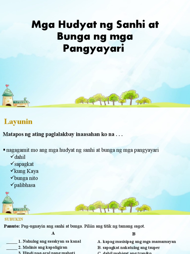 Mga Hudyat NG Sanhi at Bunga NG Mga Pangyayari | PDF