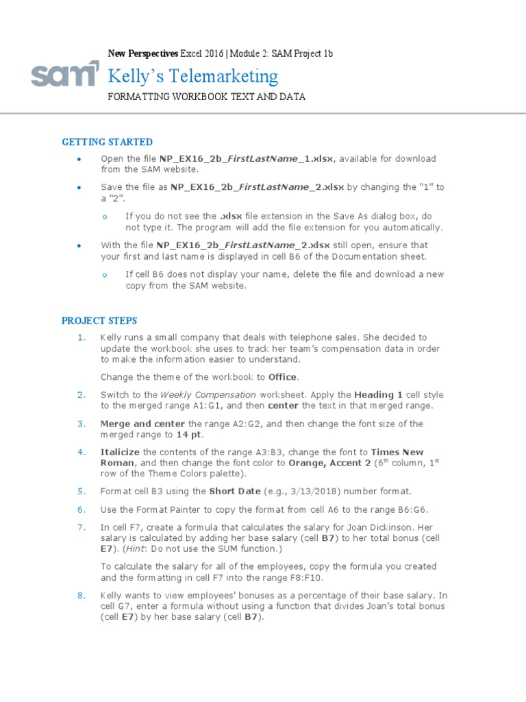 Kelly's Telemarketing: Formatting Workbook Text and Data | PDF | Microsoft Excel | Computing