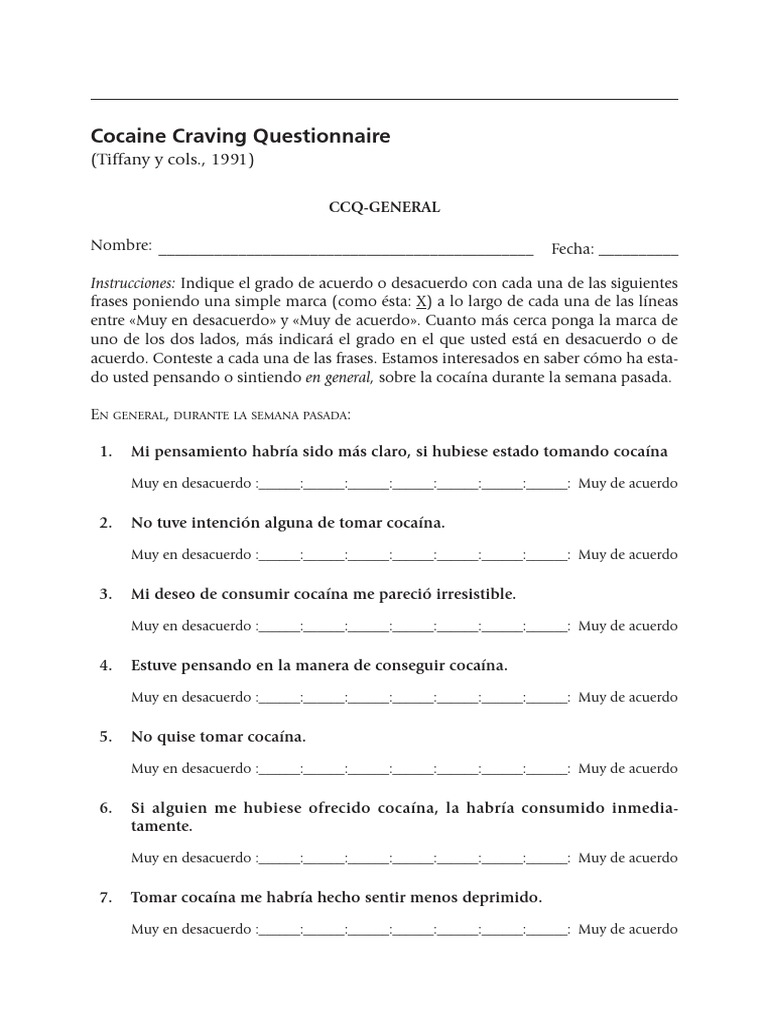 Cuestionario de Craving de Cocaína (CCQ) | PDF | Cocaína