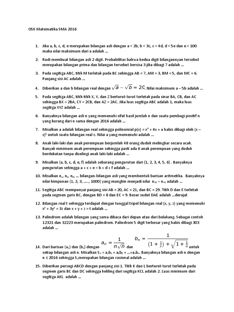 OSK Matematika SMA 2016 | PDF | Metode & Bahan Ajar | Seni