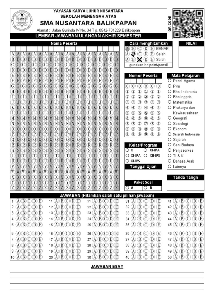 LJK Format Folio F4 Pilihan Ganda Dan Essay | PDF