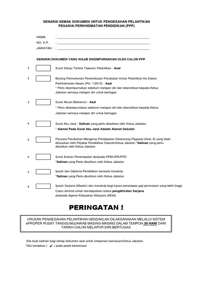Senarai Semak Dokumen | PDF