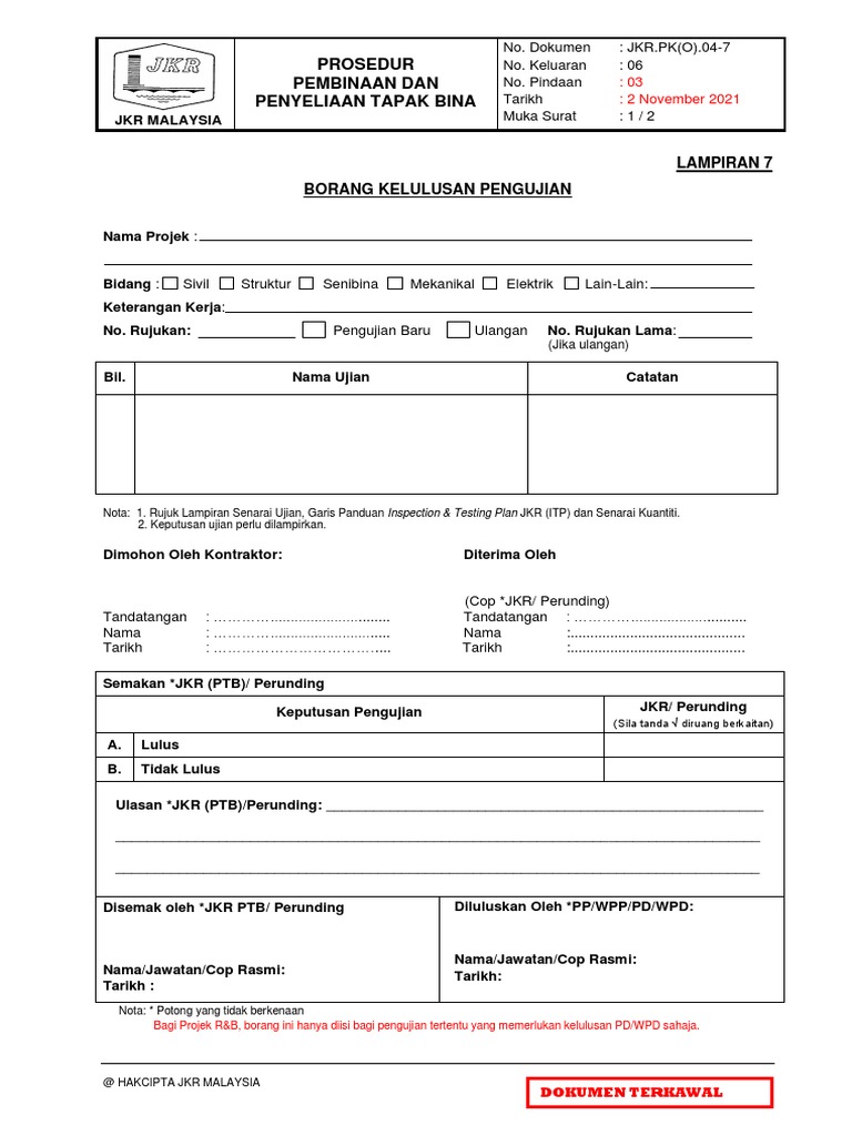 JKR - PK (O) .04-7 - K6P3 - Kelulusan Pengujian | PDF