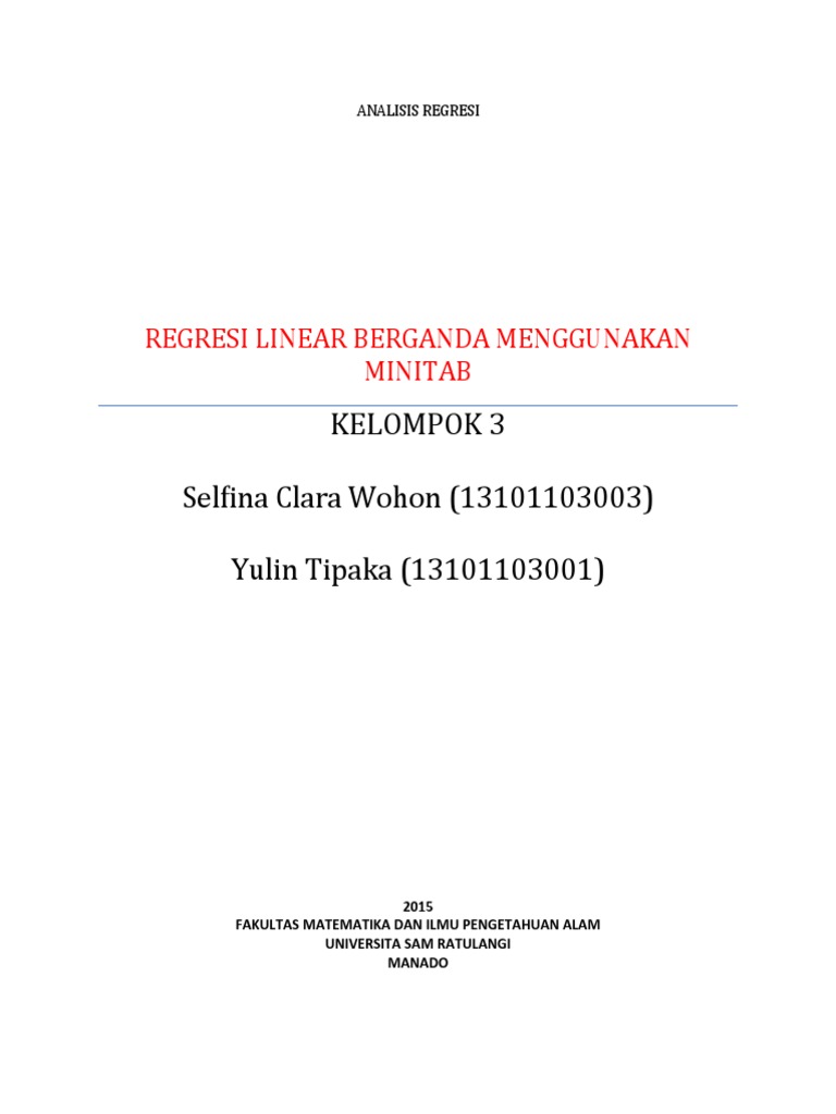 Analisis Regresi Linear Berganda Minitab | PDF