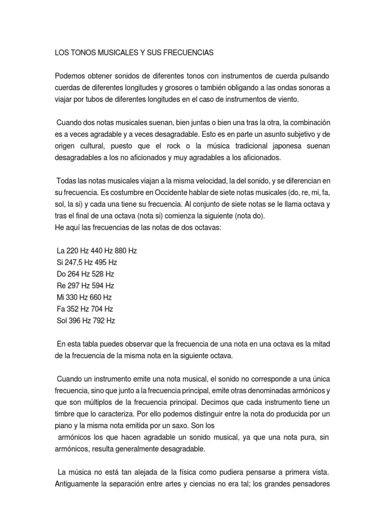 Tonos Musicales y Frecuencias | PDF | Sonido | Armónico