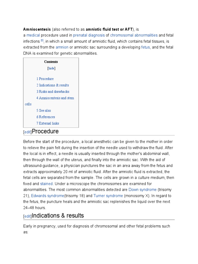 Procedure: Medical Prenatal Diagnosis Chromosomal Abnormalities Amnion ...