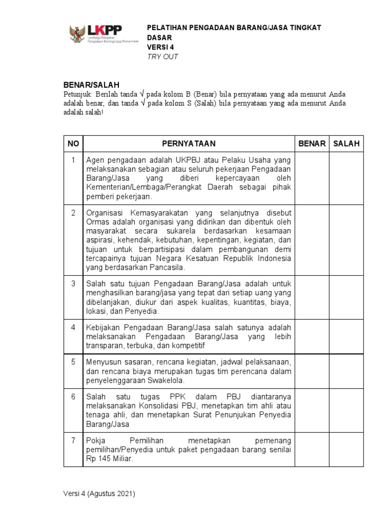 Soal Try Out v4 PBJ Dasar | PDF