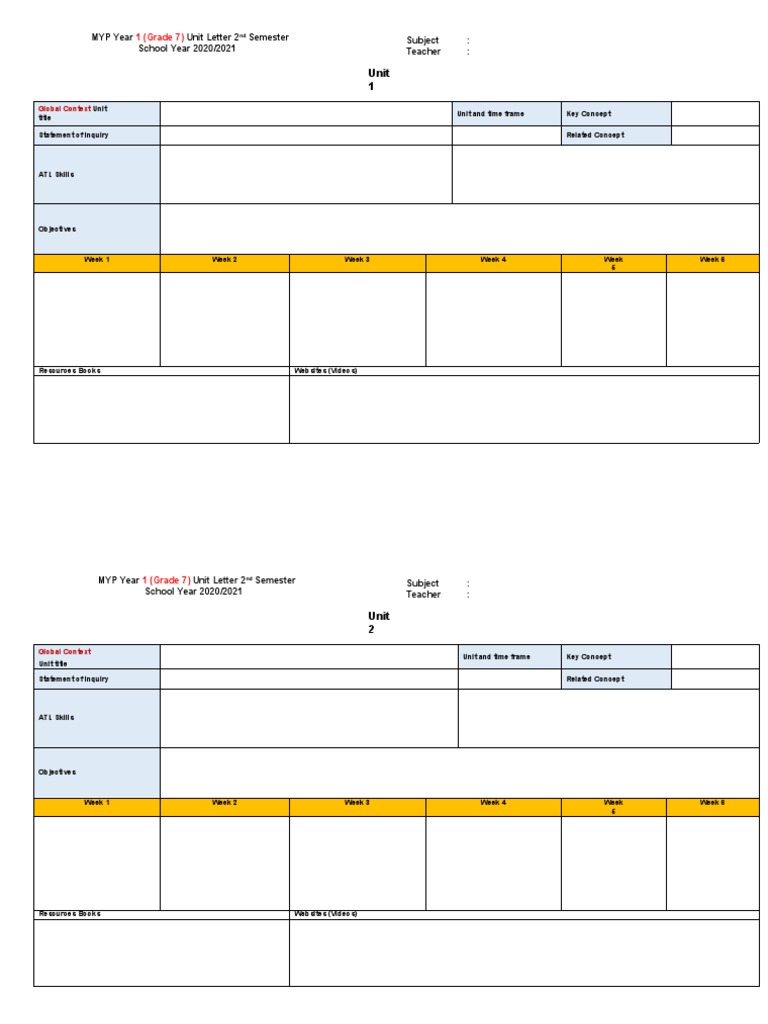 Form MYP Unit Letter 2nd Semester 2021 - Subject - Grade | PDF ...