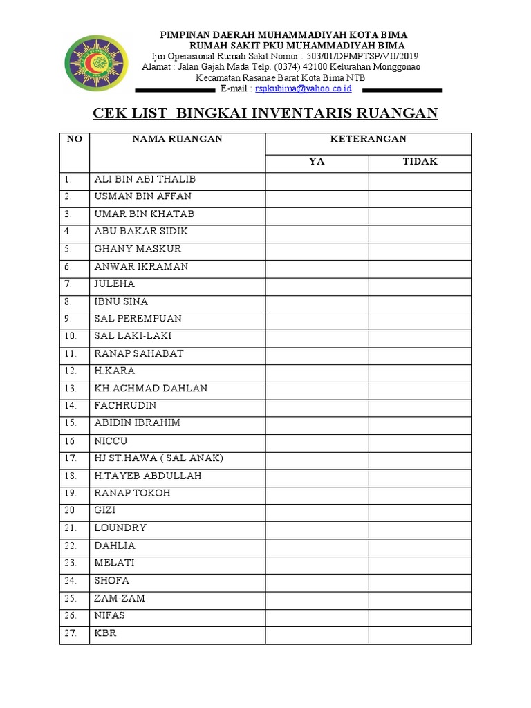 Cek List Bingkai Inventaris Ruangan | PDF