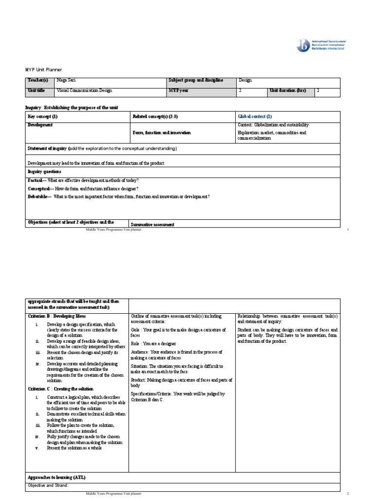 Form MYP Unit Planner 2nd Semester 2021 - Design - XI | PDF | Design ...