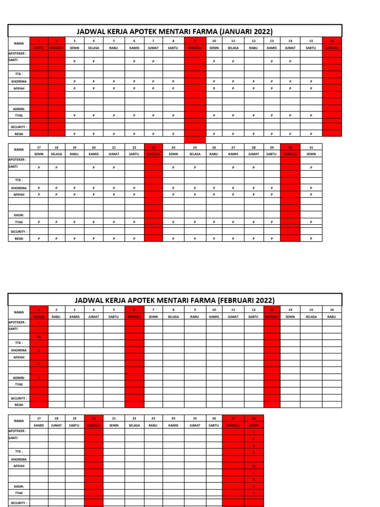 Jadwal Kerja Apotek Mentari Farma 2022 | PDF