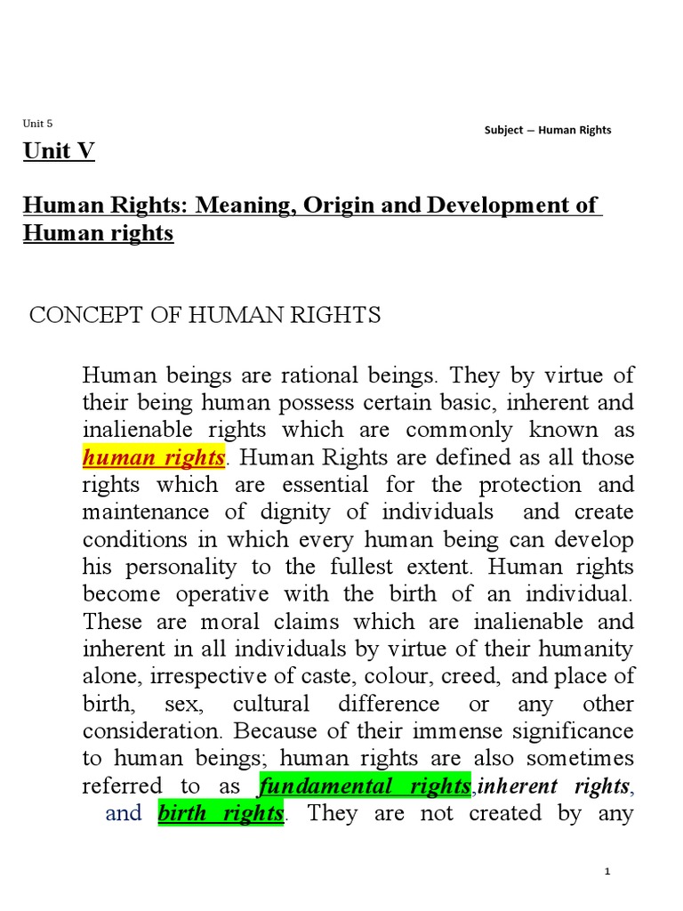 Unit V Human Rights - 22-11 | PDF | Human Rights | Rights