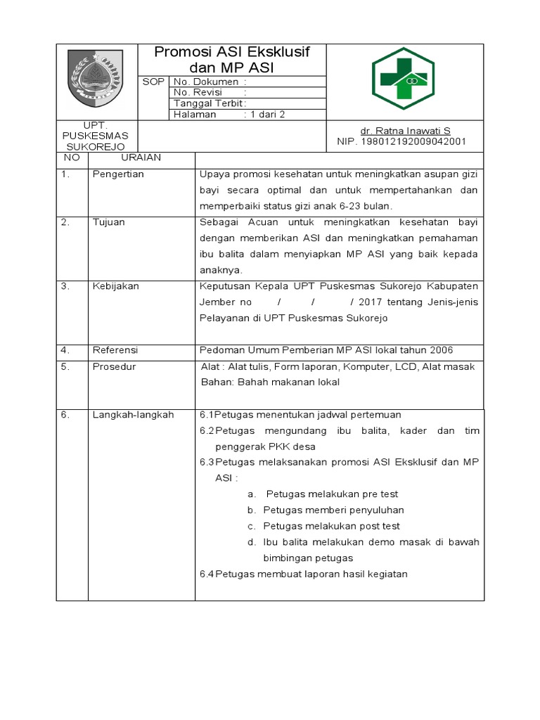 SOP Promosi ASI Eksklusif&MP ASI | PDF