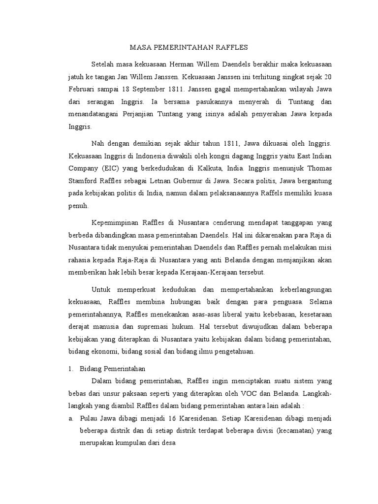 Masa Pemerintahan Raffles | PDF | Sejarah