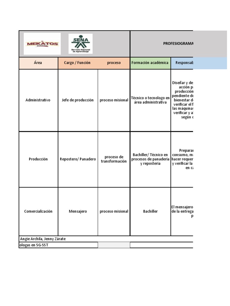 Profesiograma | PDF | Panes