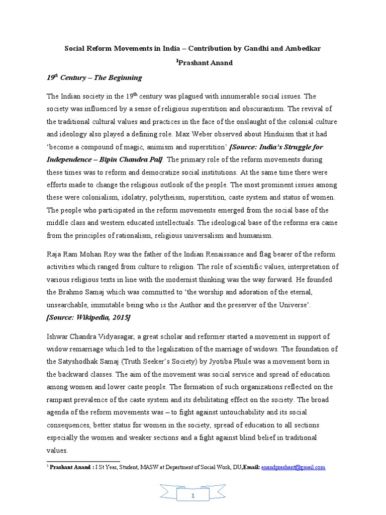 Social Reform Movements in India Contrib | PDF | Dalit | Mahatma Gandhi