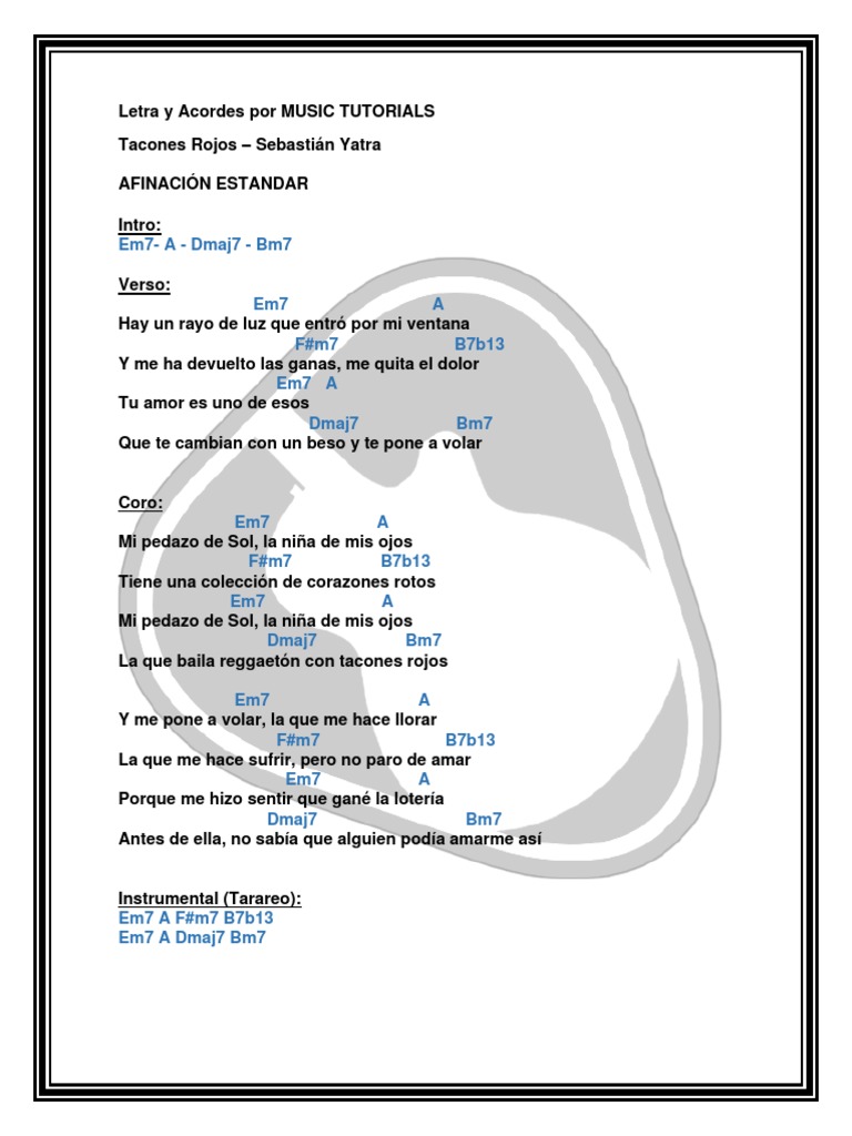 Tacones Rojos Sebastian Yatra Letra y Acordes by MUSICTUTORIALS | PDF