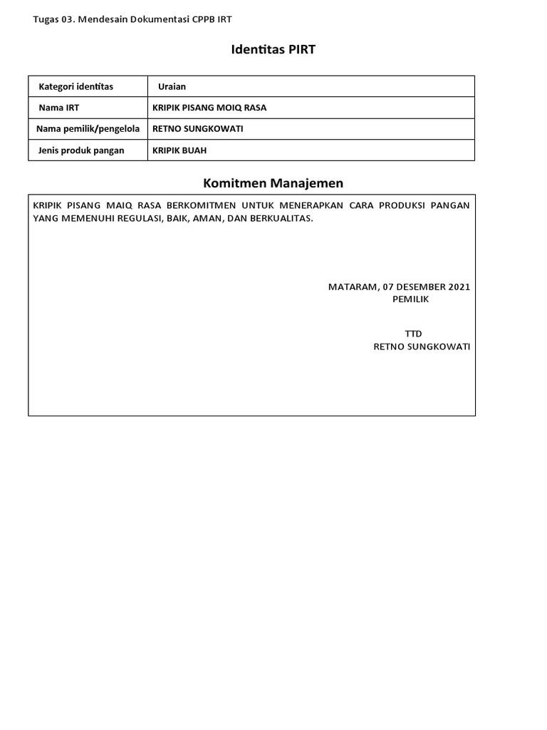 Mendesain Dokumentasi CPPB IRT FIX | PDF