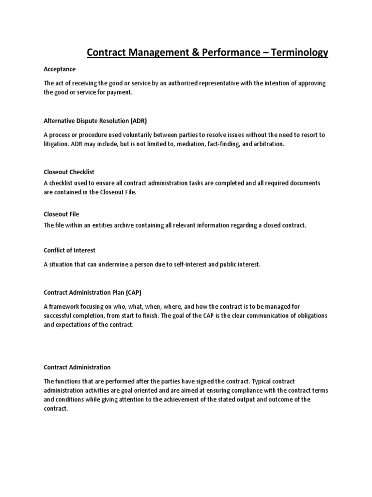 Contract Management Terminology | PDF | Alternative Dispute Resolution ...