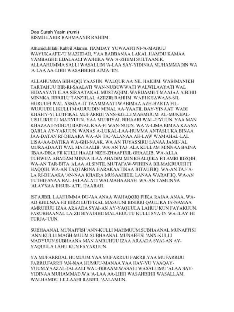 Doa Selepas Bacaan Yassin - Rumi | PDF