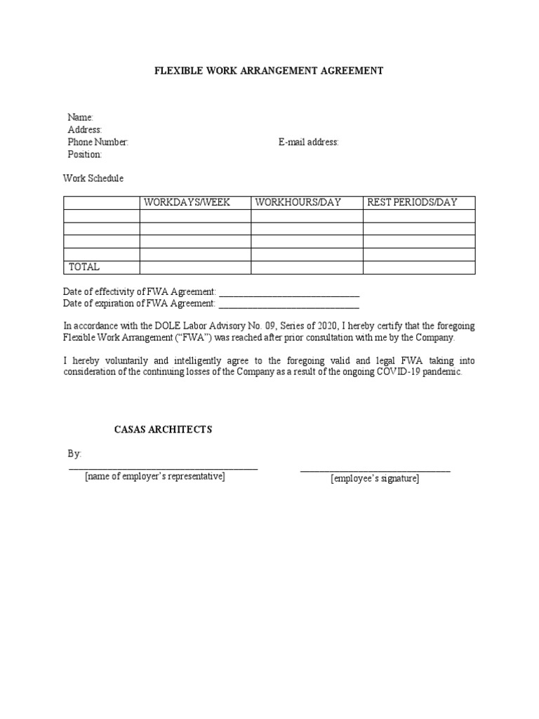 Flexible Work Arrangement Agreement | PDF | Business