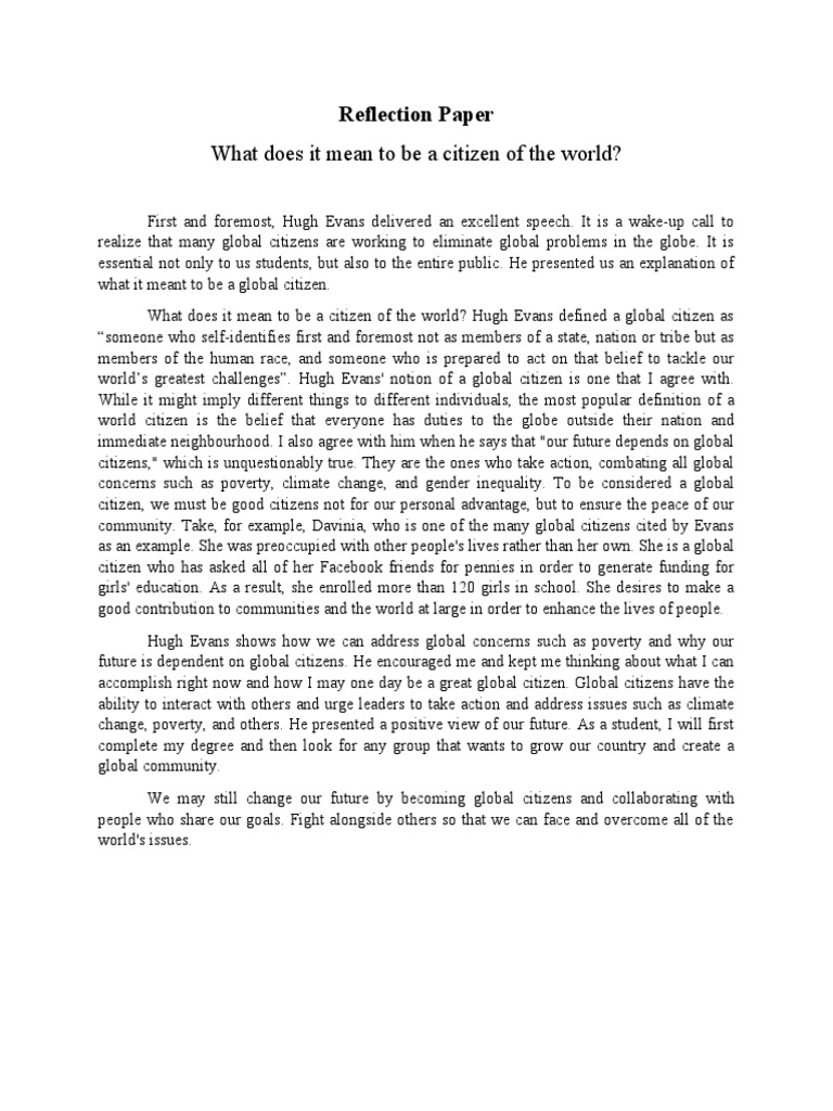 What Does It Mean To Be A Citizen of The World?: Reflection Paper | PDF ...
