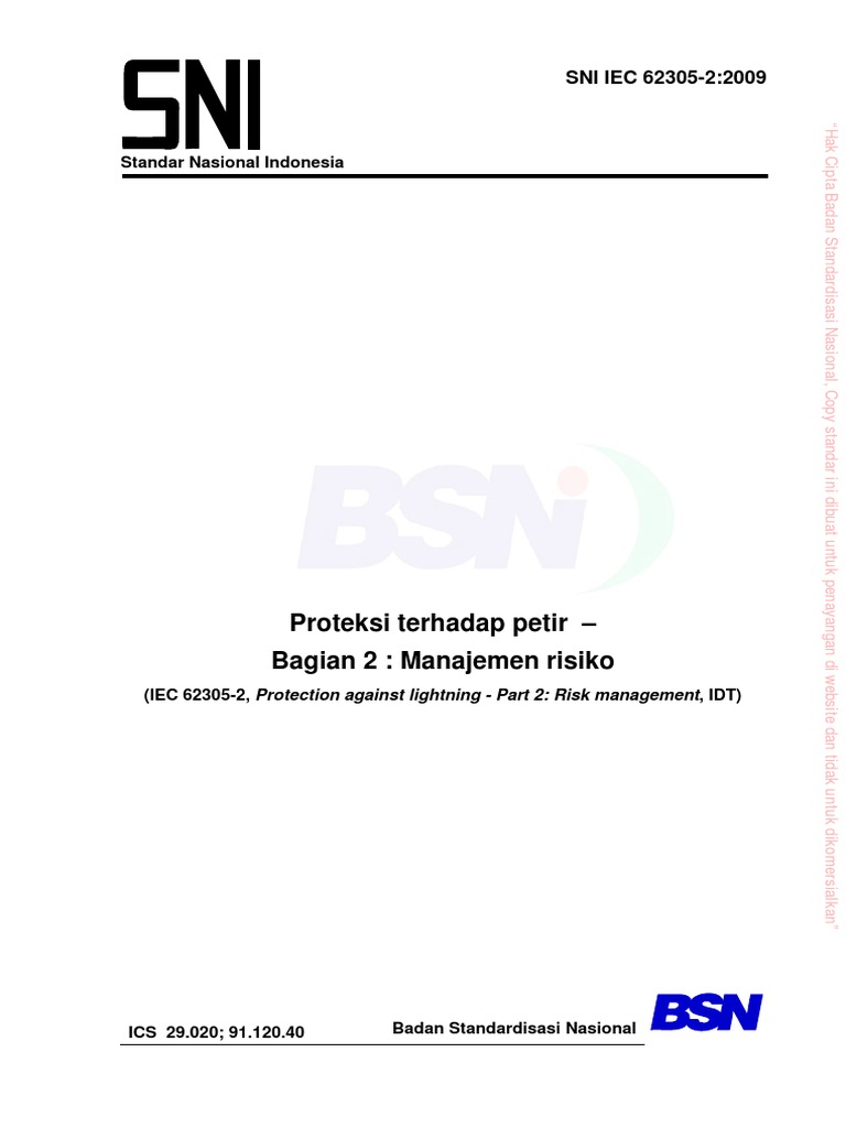 1292 - SNI IEC 62305-2 - 2008 - Proteksi Petir - Manajemen Resiko | PDF