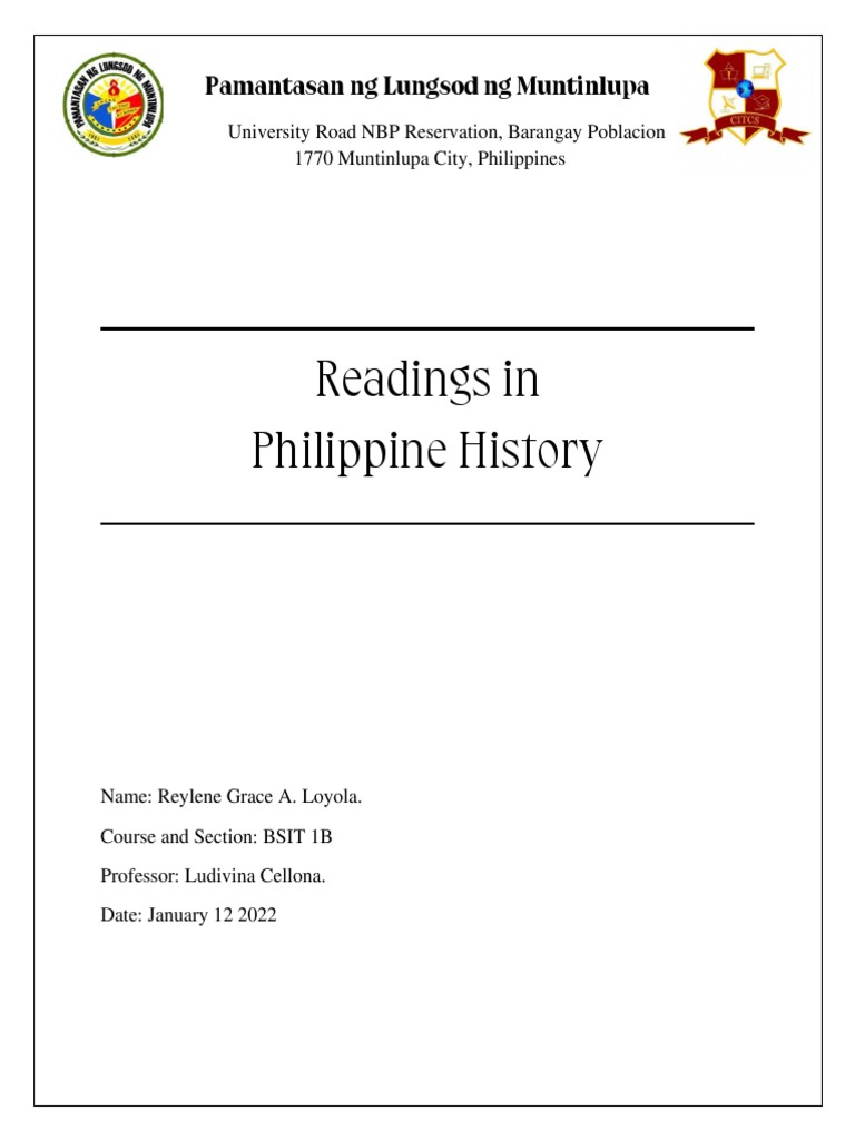 Readings in Philippine History: Pamantasan NG Lungsod NG Muntinlupa ...