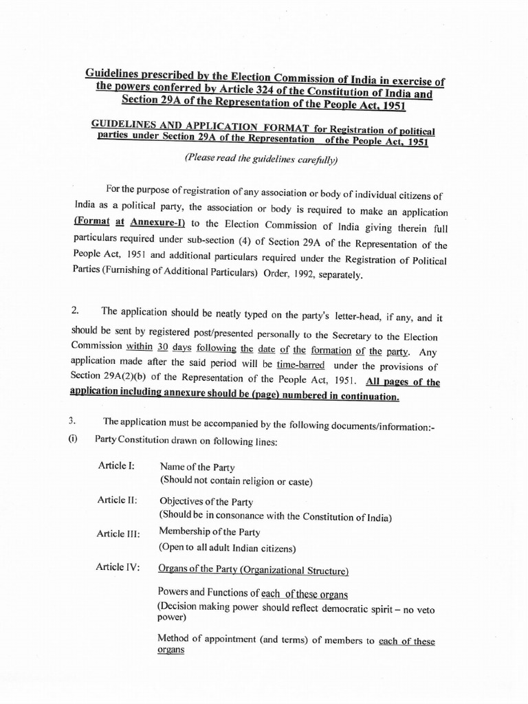 Amended Guidelines For Party Registration | PDF