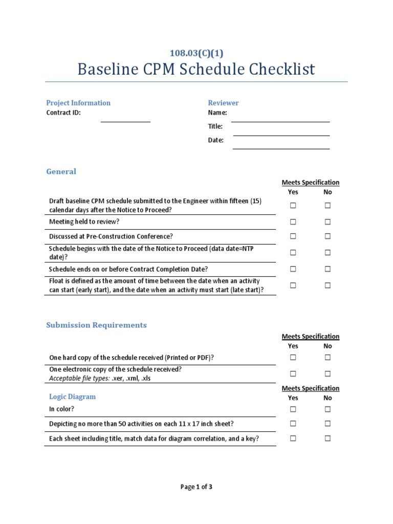 Baseline CPM Schedule Checklist: General | Download Free PDF | Computing