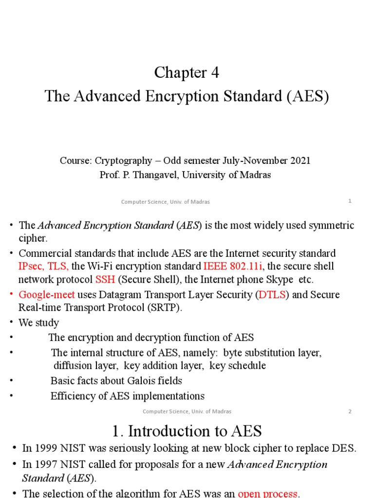 The Advanced Encryption Standard (AES) | PDF | Field (Mathematics) | Cryptography