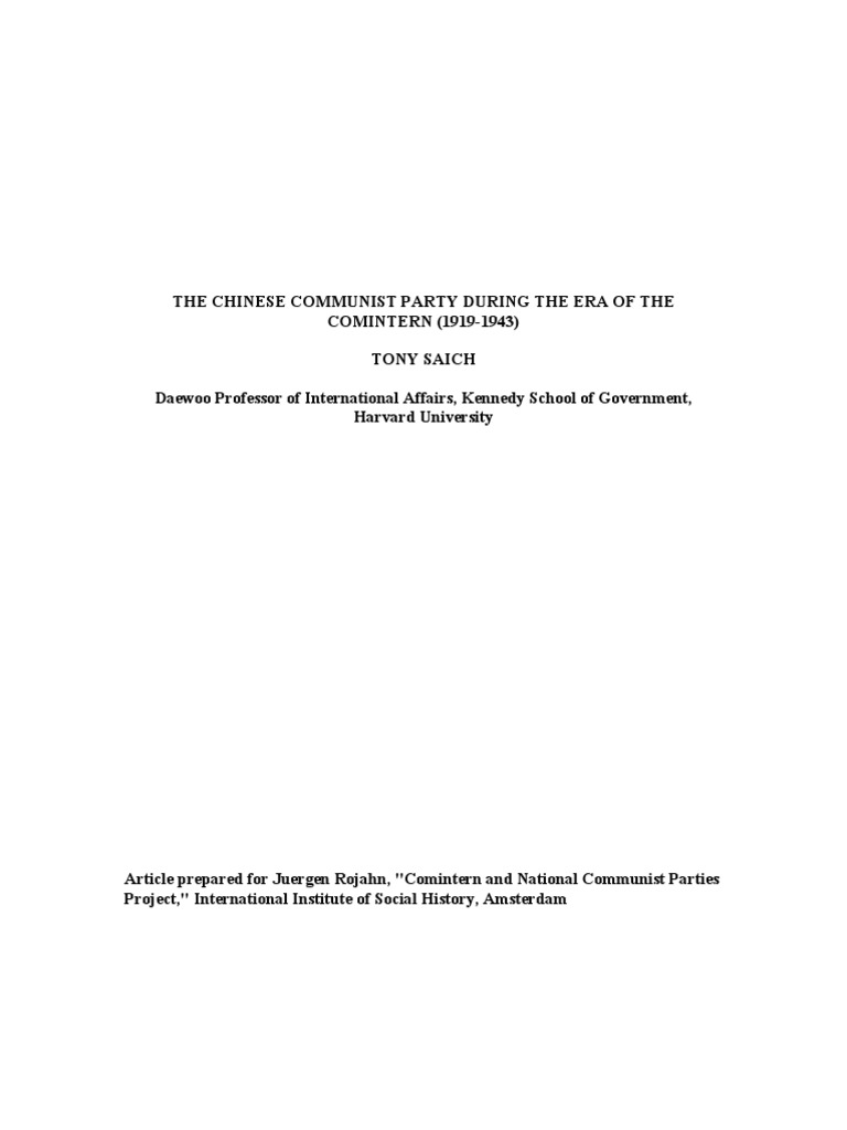 Chinese Communisty Party During Comintern | PDF
