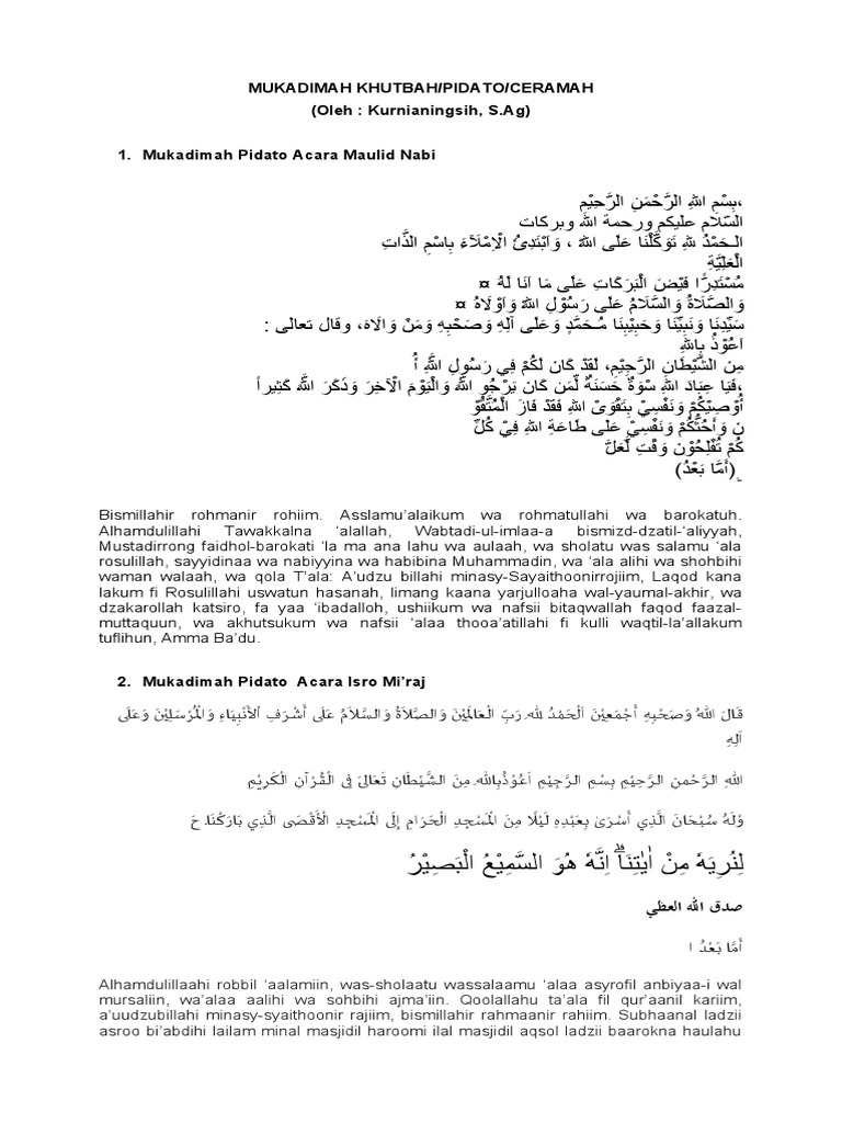 Mukadimah Khutbah/Pidato/Ceramah (Oleh: Kurnianingsih, S.Ag) 1 ...
