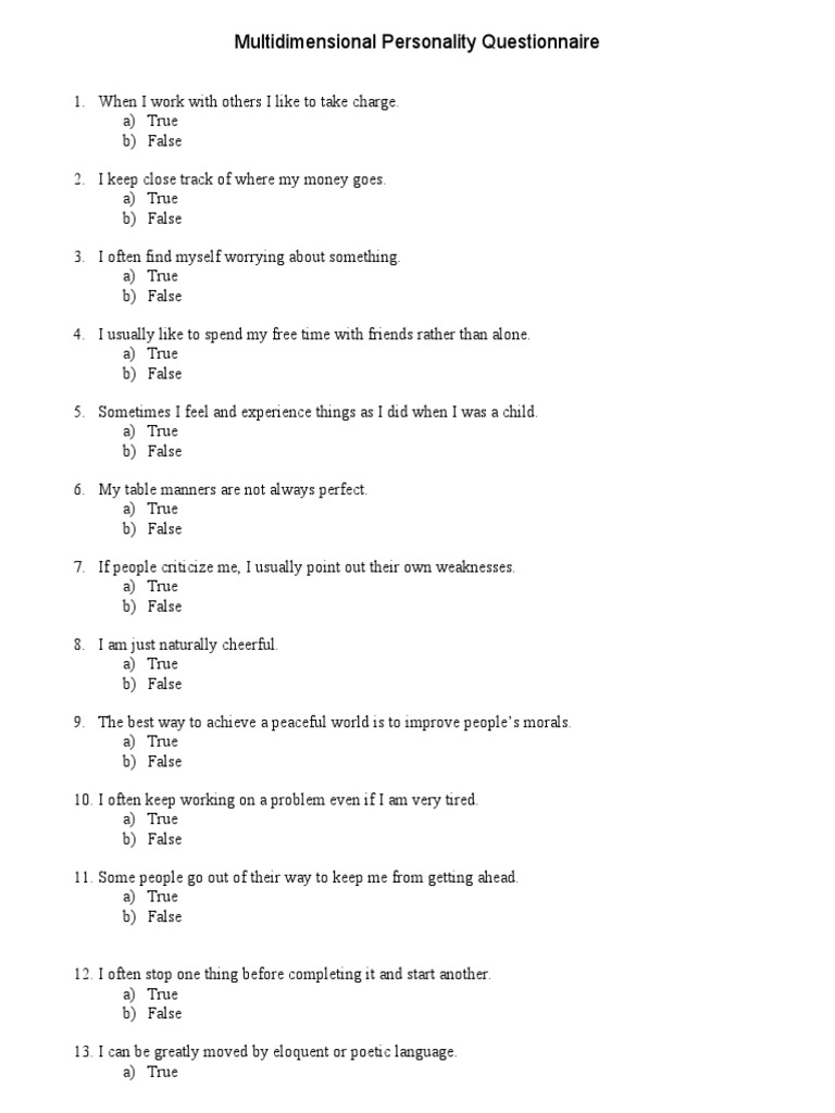 Multidimensional Personality Questionnaire | Download Free PDF | Reason ...