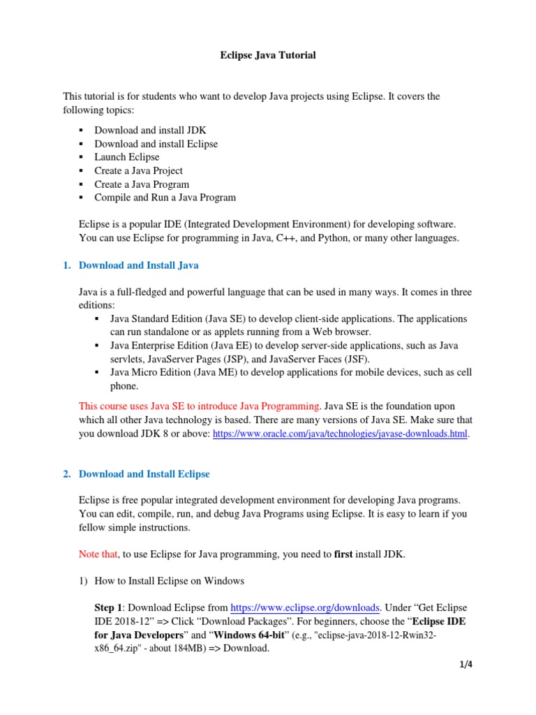 Eclipse Java Tutorial: 1. Download and Install Java | PDF | Java (Programming Language ...