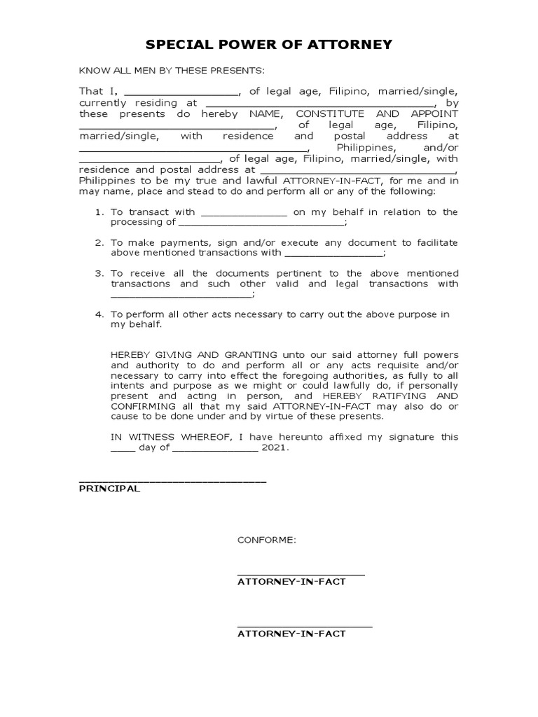 SPA - Template | PDF | Power Of Attorney | Government