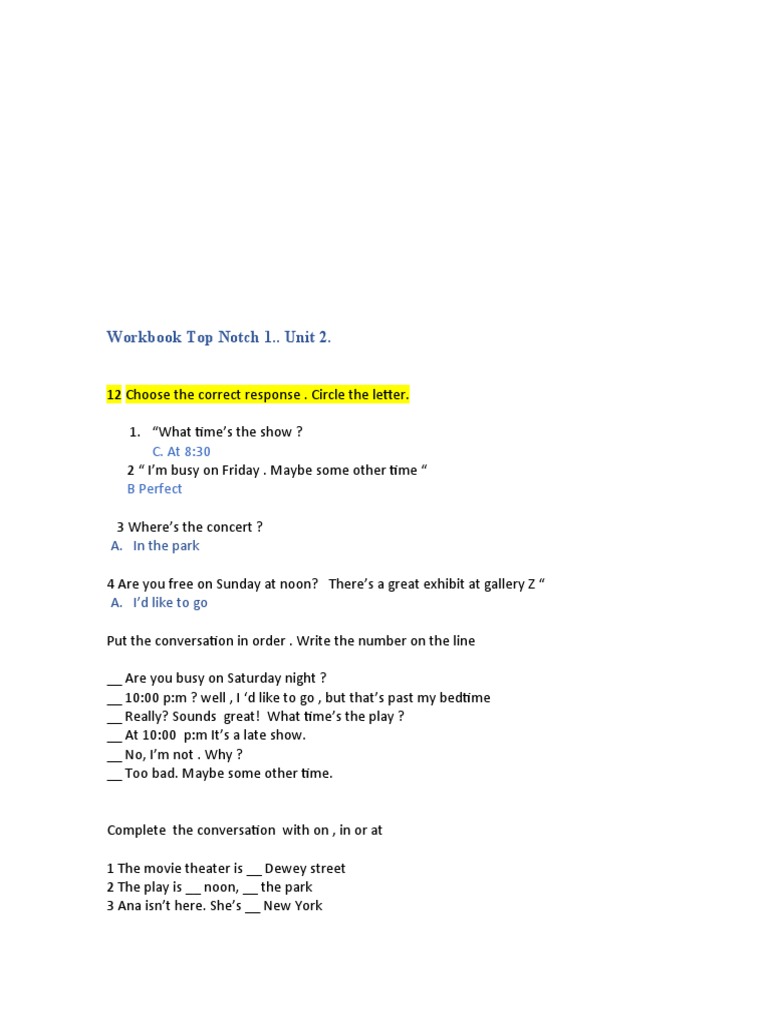 Workbook Top Notch 1.. Unit | PDF