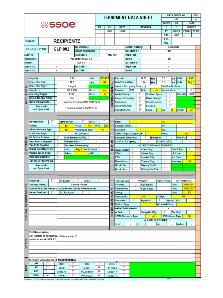 Recipiente: Equipment Data Sheet | Download Free PDF | Electrical ...