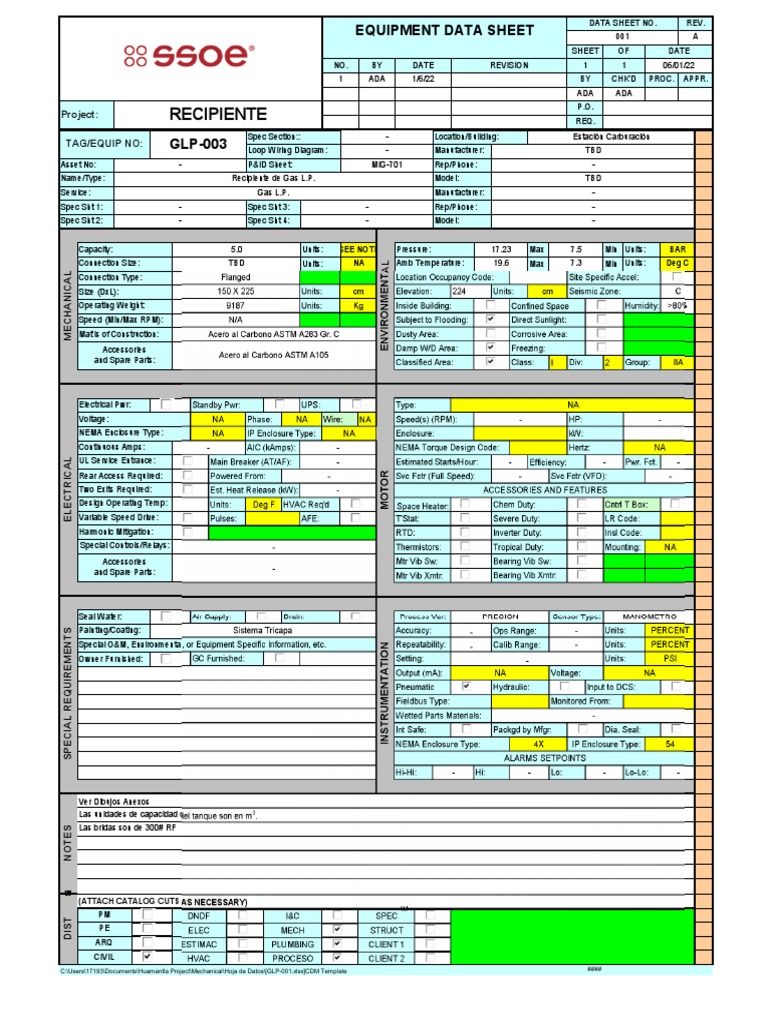 Recipiente: Equipment Data Sheet | PDF | Electrical Engineering ...
