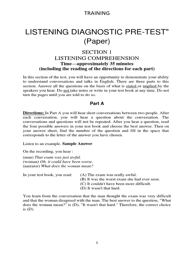 Listening Diagnostic Pre-Test Guide | PDF | Test (Assessment ...