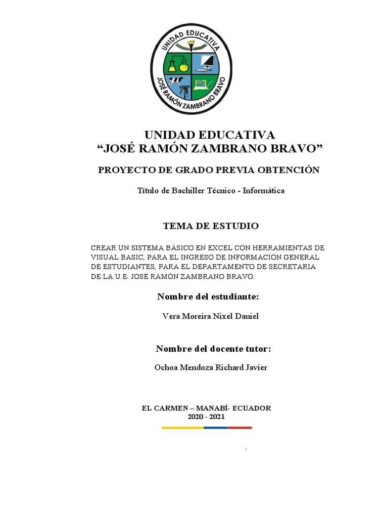 Proyecto de Grado - Crear Un Sistema Básico en Excel Con Herramientas de Visual Basic | PDF ...