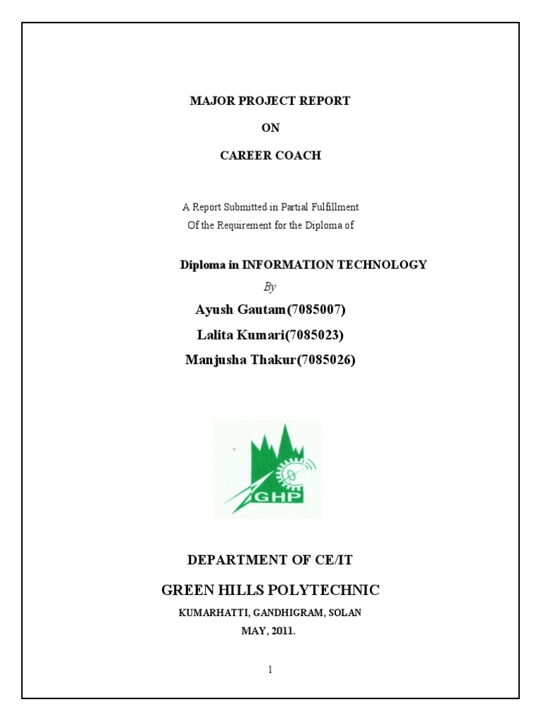 Major Project Report ON Career Coach: Ayush Gautam (7085007) Lalita Kumari (7085023) Manjusha ...