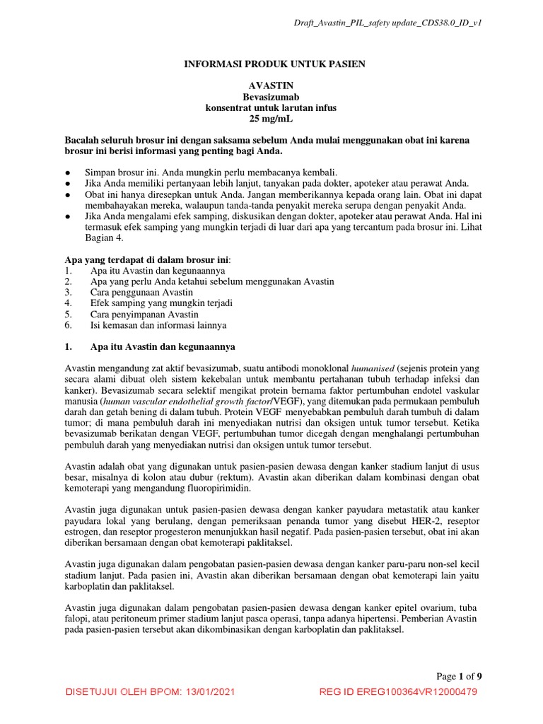 Safety Update for Avastin Patient Information Leaflet | PDF