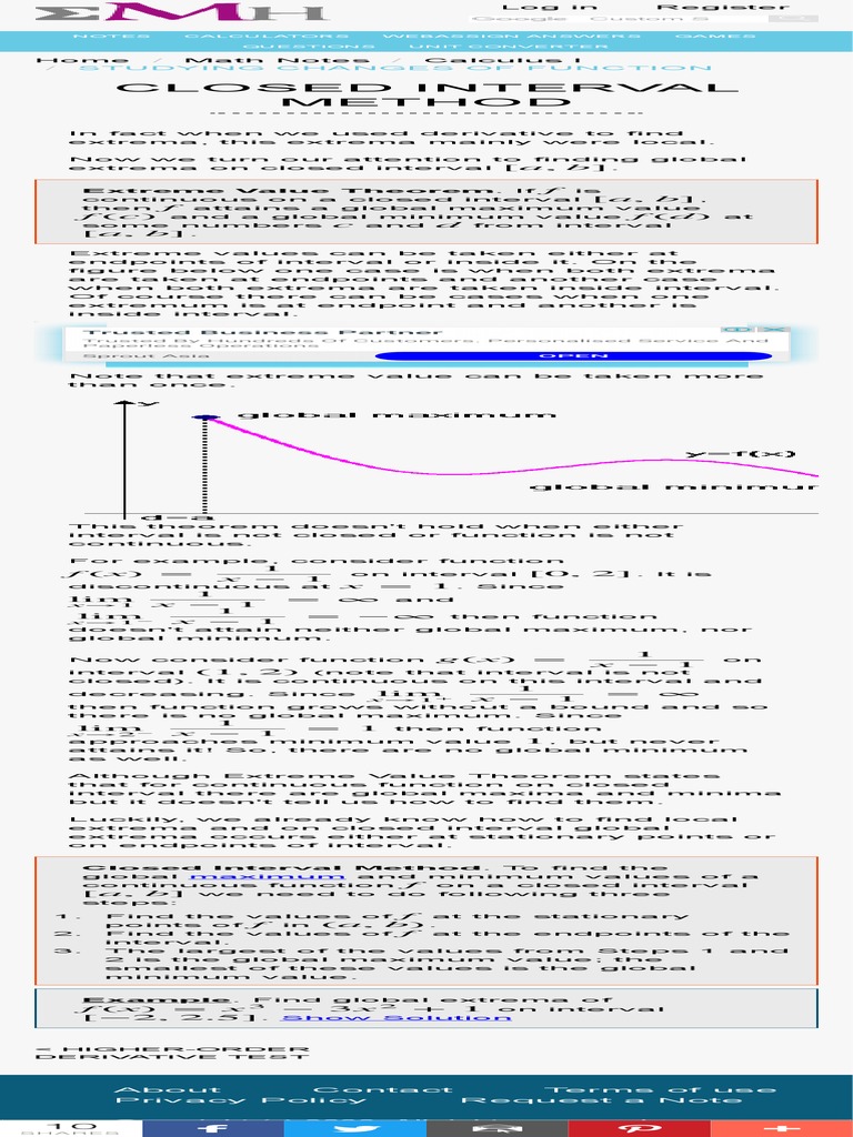 Closed Interval Method On eMathHelp | PDF | Maxima And Minima ...
